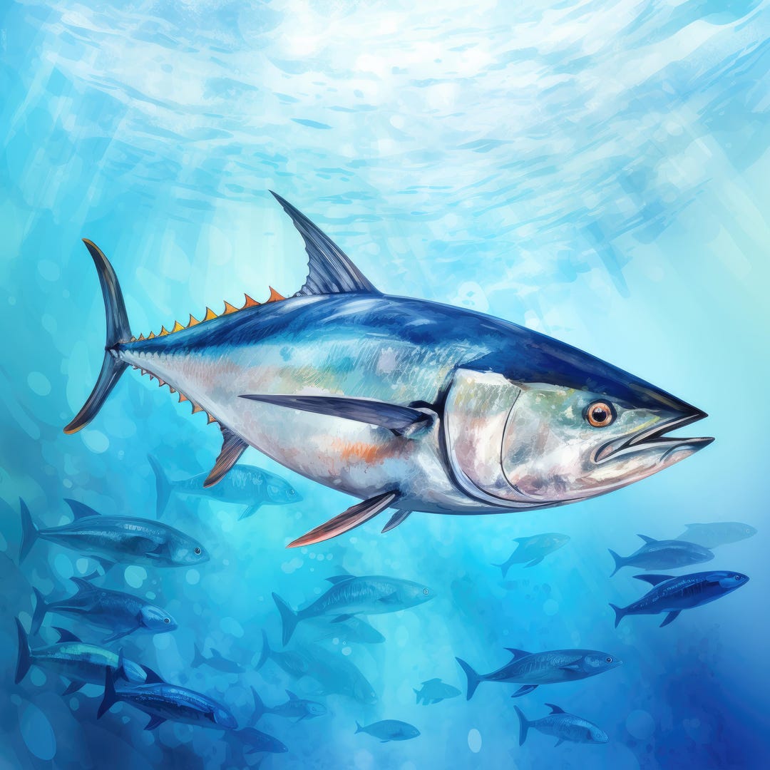 Tuna Fish 100% Cotton Fabric Panel Block | Small Quilting Sewing Square ...