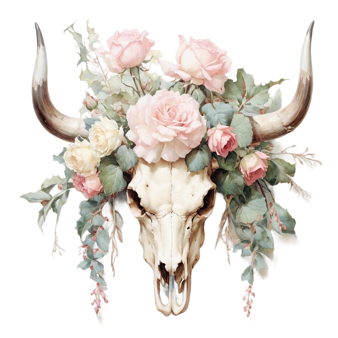 Floral Cow Skull 100% Cotton Fabric Panel Block | Small Sewing Quilting ...