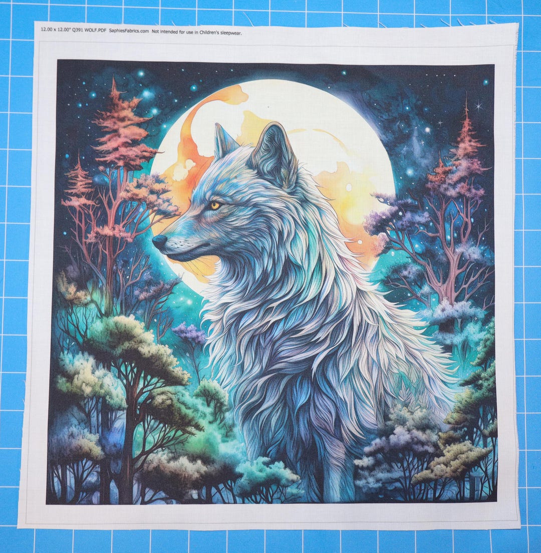 Wolf & Moon 100% Cotton Fabric Panel Block | Small Sewing Quilting ...