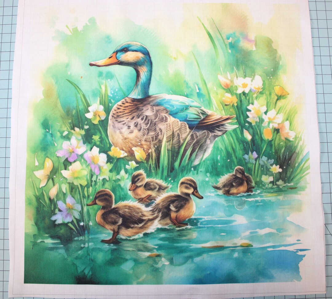Duck Ducklings 100% Cotton Fabric Panel Square Small Quilting Sewing ...