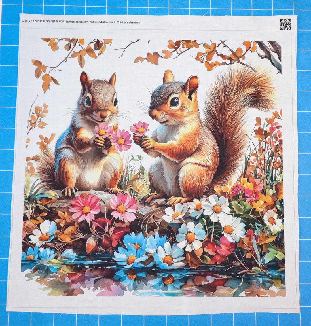 Squirrels 100% Cotton Fabric Panel Block | Small Sewing Quilting Square ...