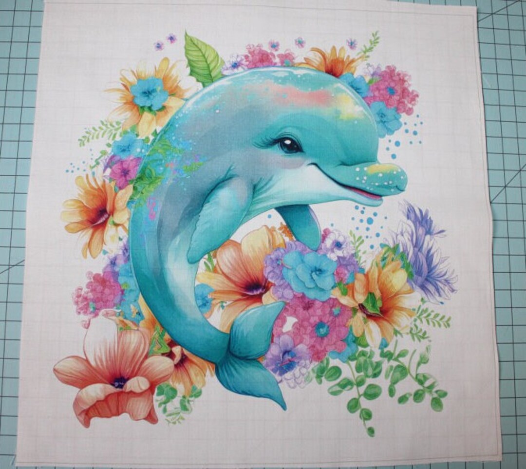 Dolphin 100% Cotton Fabric Panel Square Small Quilting Sewing Block ...