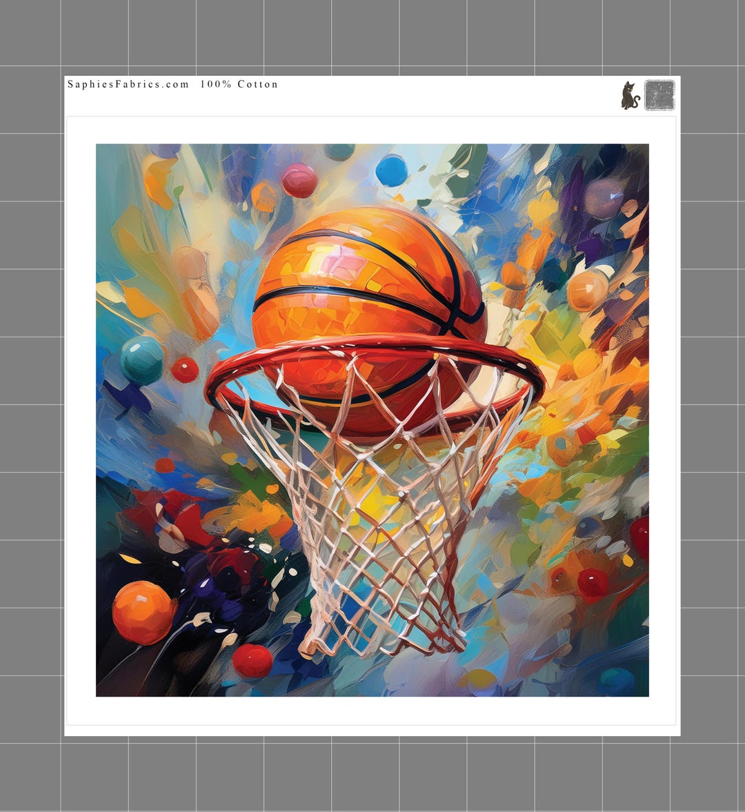 Basketball 100% Cotton Fabric Panel Block | Small Sewing Quilting ...