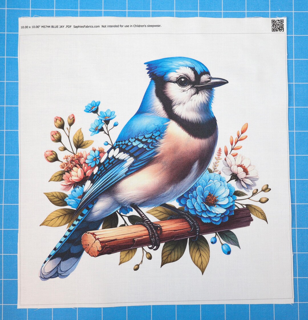Blue Jay 100% Cotton Fabric Panel Block | Small Sewing Quilting Square ...