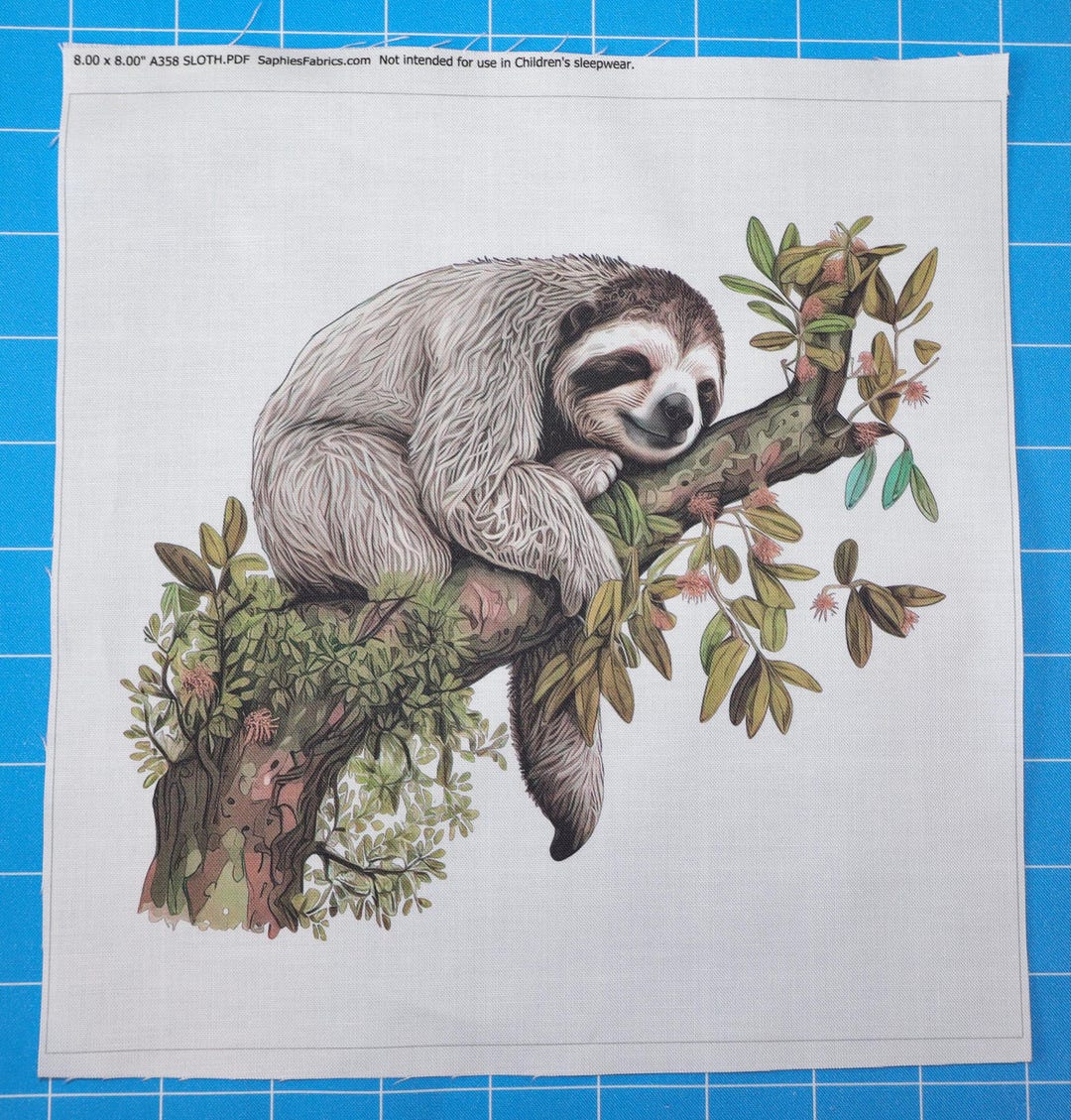 Sloth in Tree 100% Cotton Fabric Panel Block | Small Sewing Quilting ...