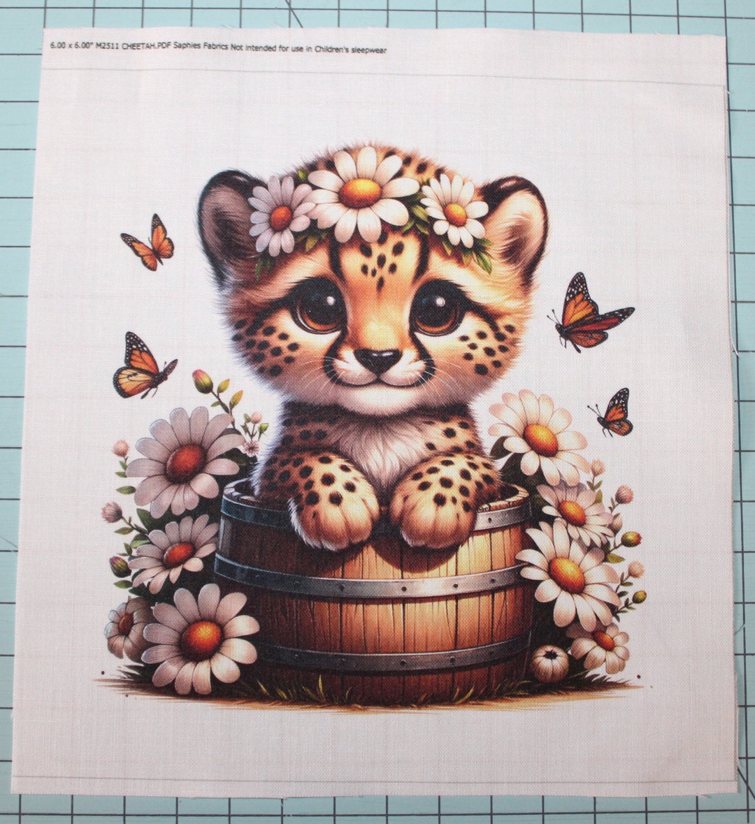 Cheetah & Butterflies 100% Cotton Fabric Panel Square Small Sewing ...