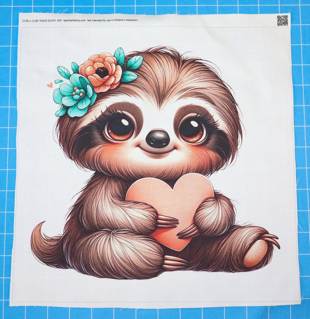 Sloth 100% Cotton Fabric Panel Block | Small Sewing Quilting Square ...