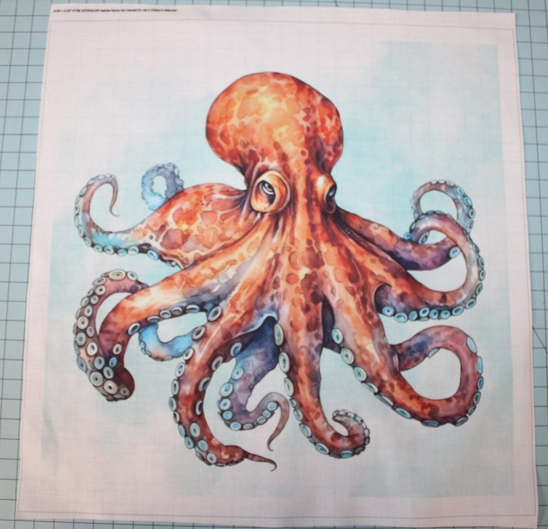 Octopus 100% Cotton Fabric Panel Square Small Quilting Sewing Block ...