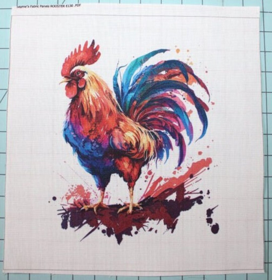 Watercolor Rooster 100% Cotton Fabric Panel Square Small Quilting ...