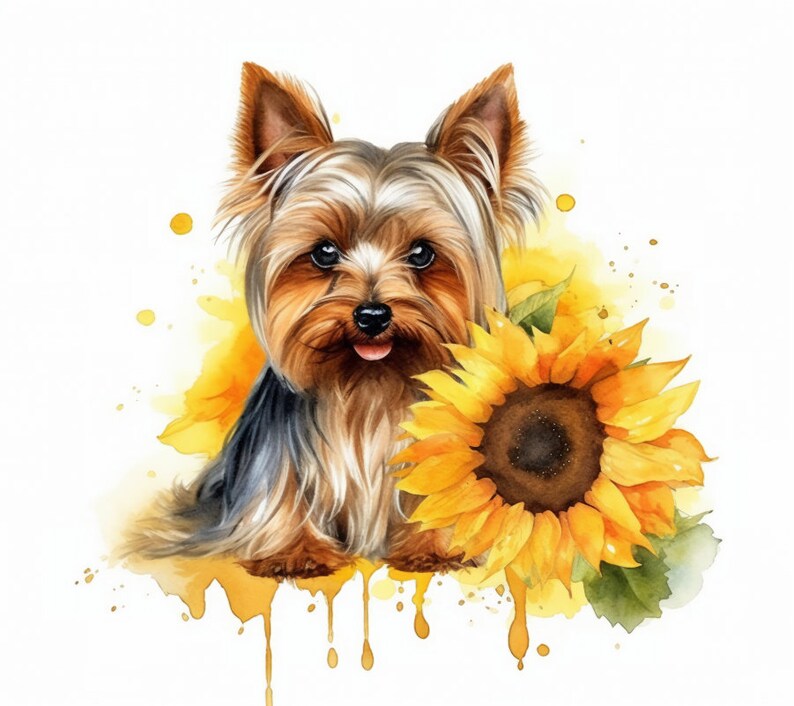 Puppy Yorkie Yorkshire Dog & Sunflower 100% Cotton Small - Etsy