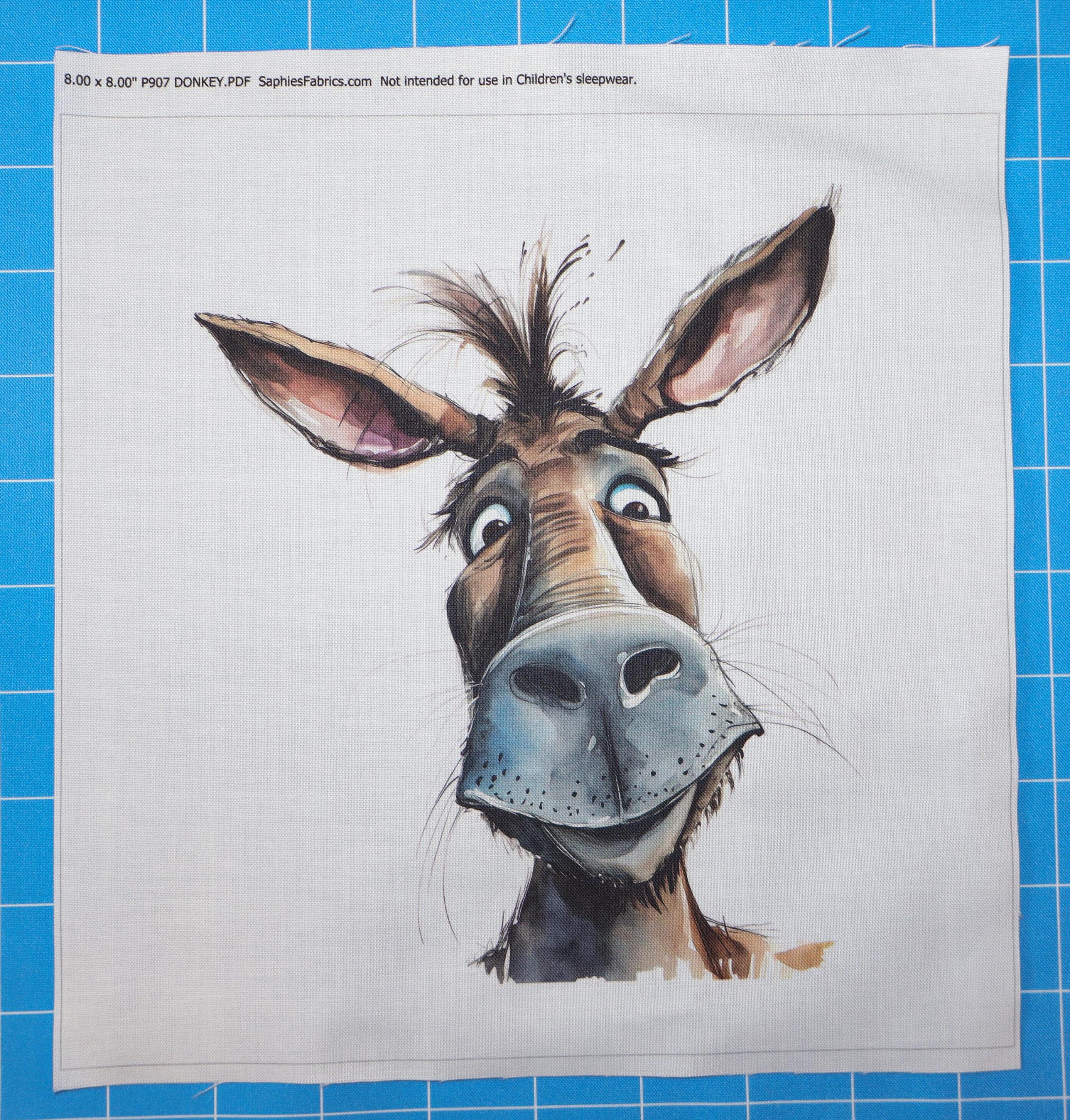 Humor/expression Donkey 100% Cotton Fabric Panel Block Quilt Square ...