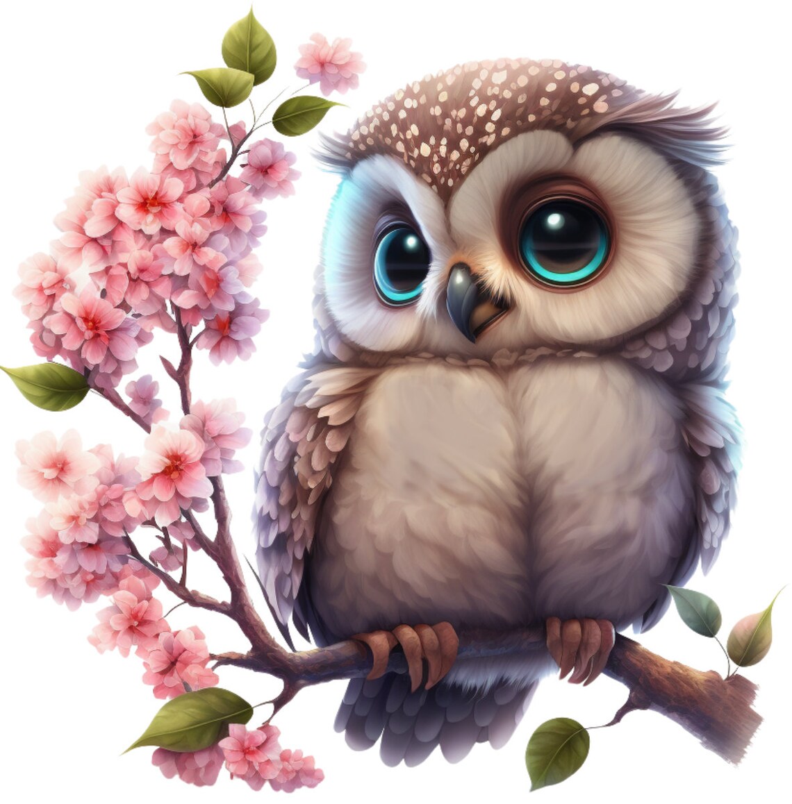 Cherry Blossom Owl in Tree 100% Cotton Fabric Panel Square - Etsy