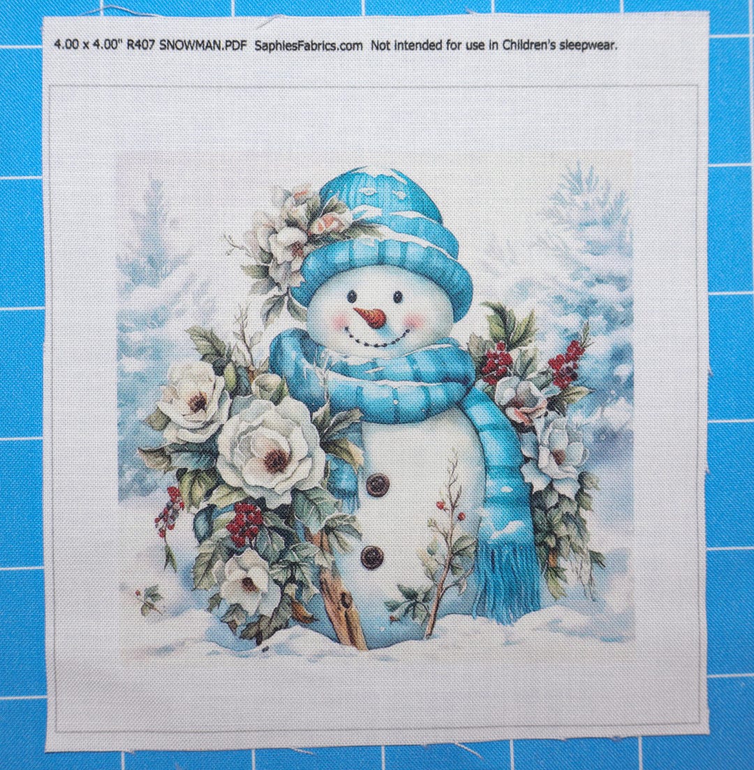 Blue Snowmen 100% Cotton Fabric Panel Block | Small Sewing Quilting ...