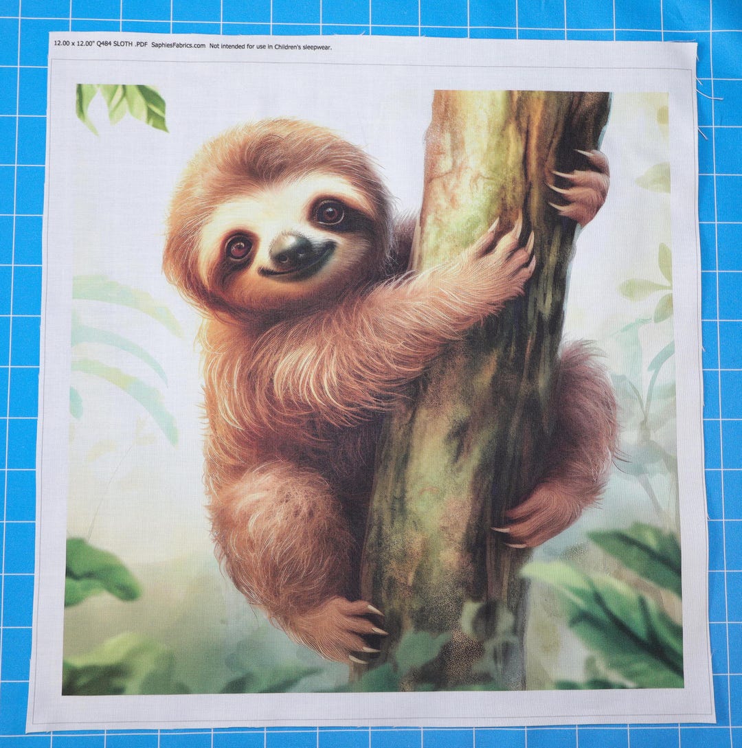 Sloth 100% Cotton Fabric Panel Block | Small Quilting Sewing Square ...