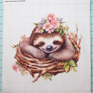 Floral Sloth 100% Cotton Fabric Panel Square Small Sewing Quilting ...