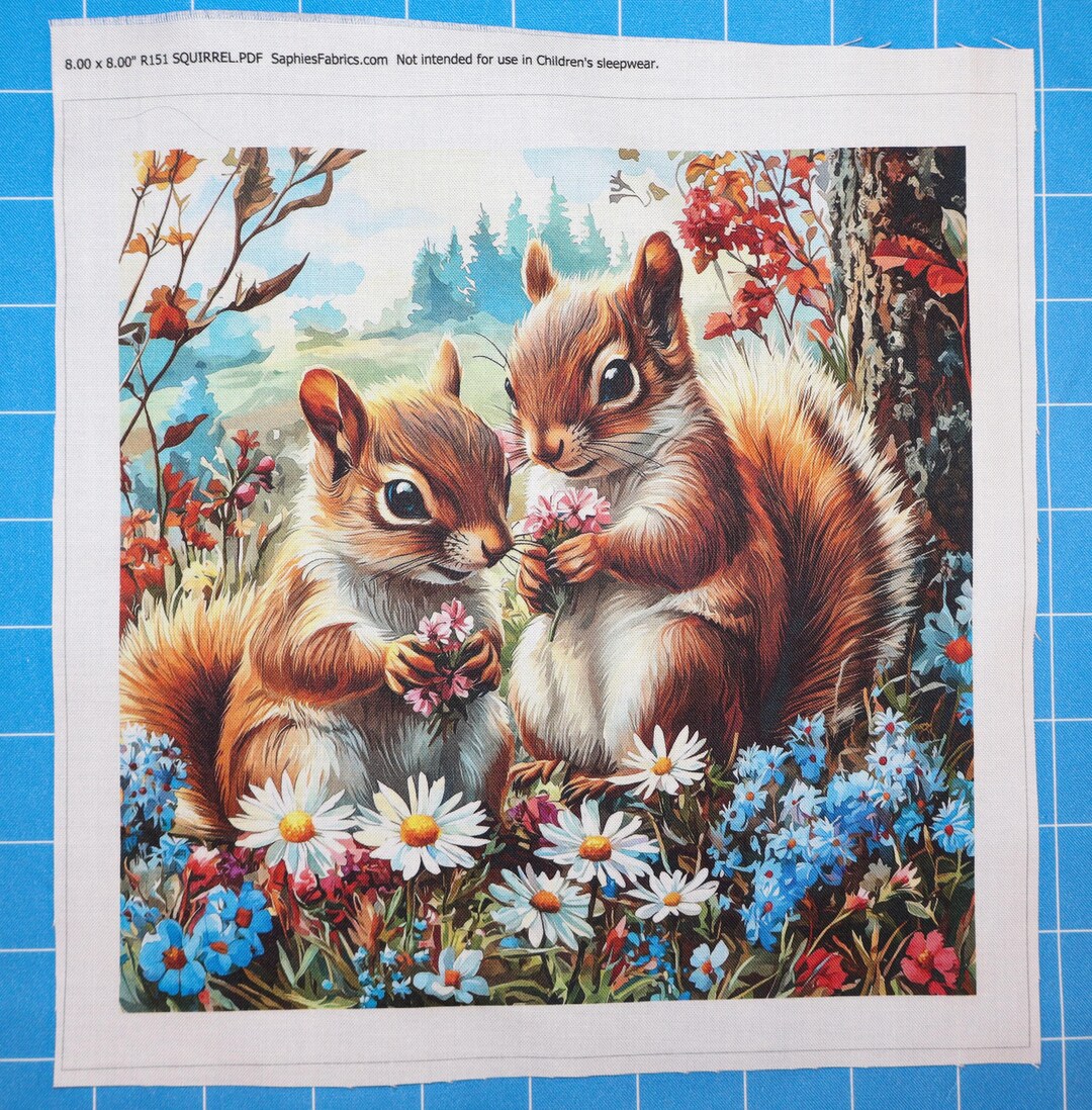 Squirrels 100% Cotton Fabric Panel Block | Small Sewing Quilting Square ...