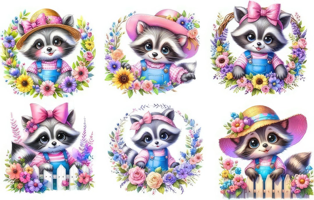 6 Piece Mini 3x3 Spring Raccoons Fabric Panel Squares 100% Cotton Mini ...