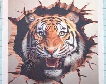 Realistic Tiger 100% Cotton Fabric Panel Square Small Sewing Quilting ...