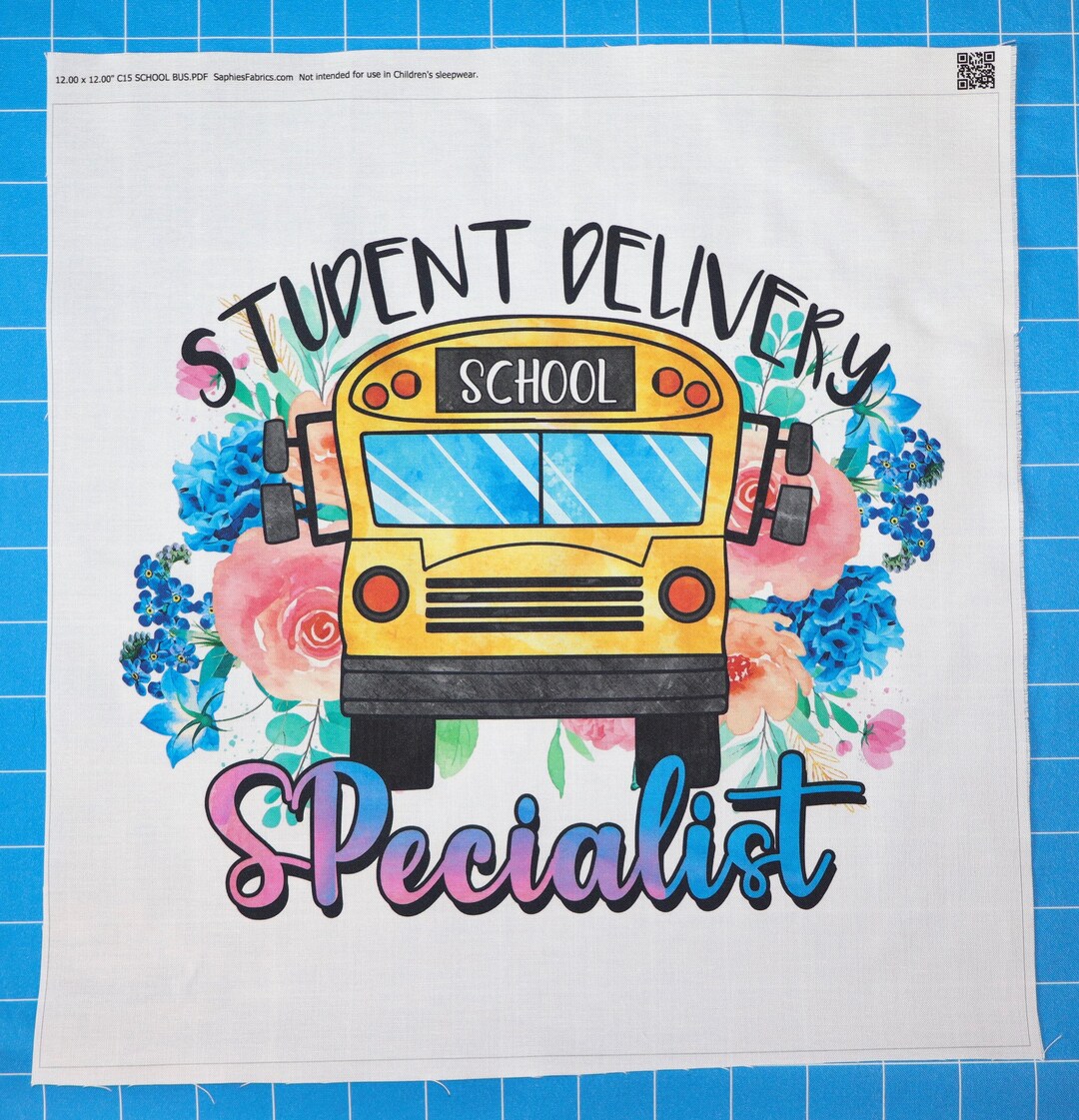School Bus Driver 100% Cotton Fabric Panel Block | Small Sewing ...