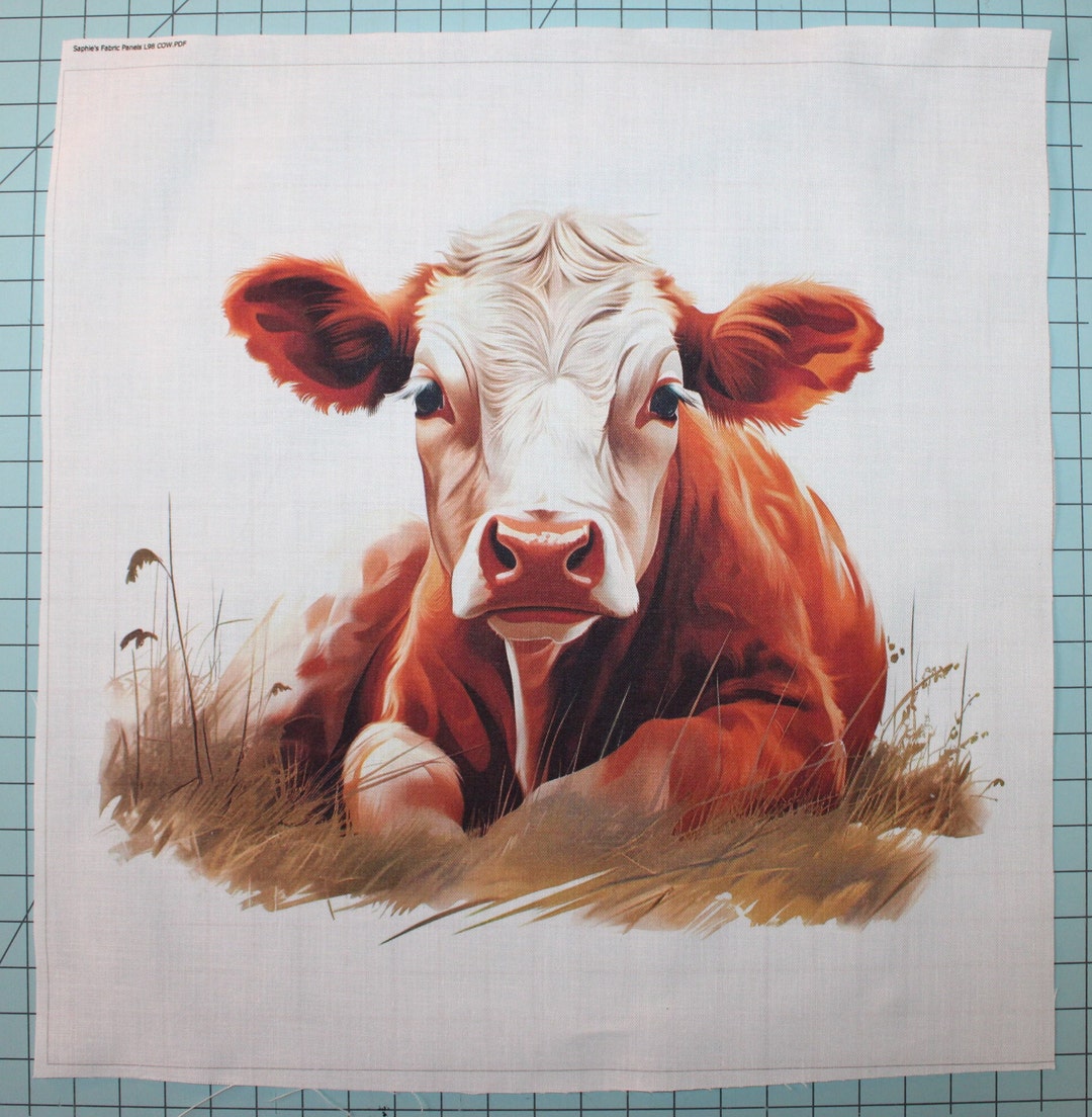 Cow Cattle 100% Cotton Fabric Panel Square Small Sewing Quilting Block ...