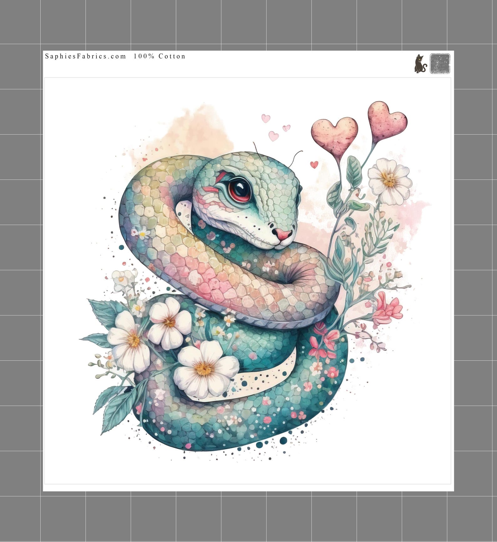 Floral Snake 100% Cotton Fabric Panel Block Quilt Square H340 - Etsy