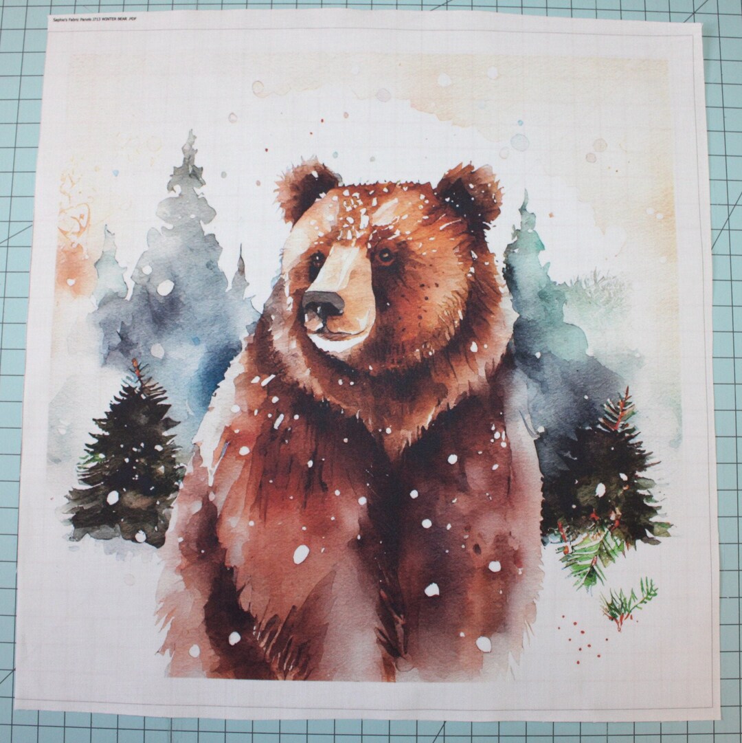 Bear Winter 100% Cotton Fabric Panel Square Small Quilting Sewing Block ...