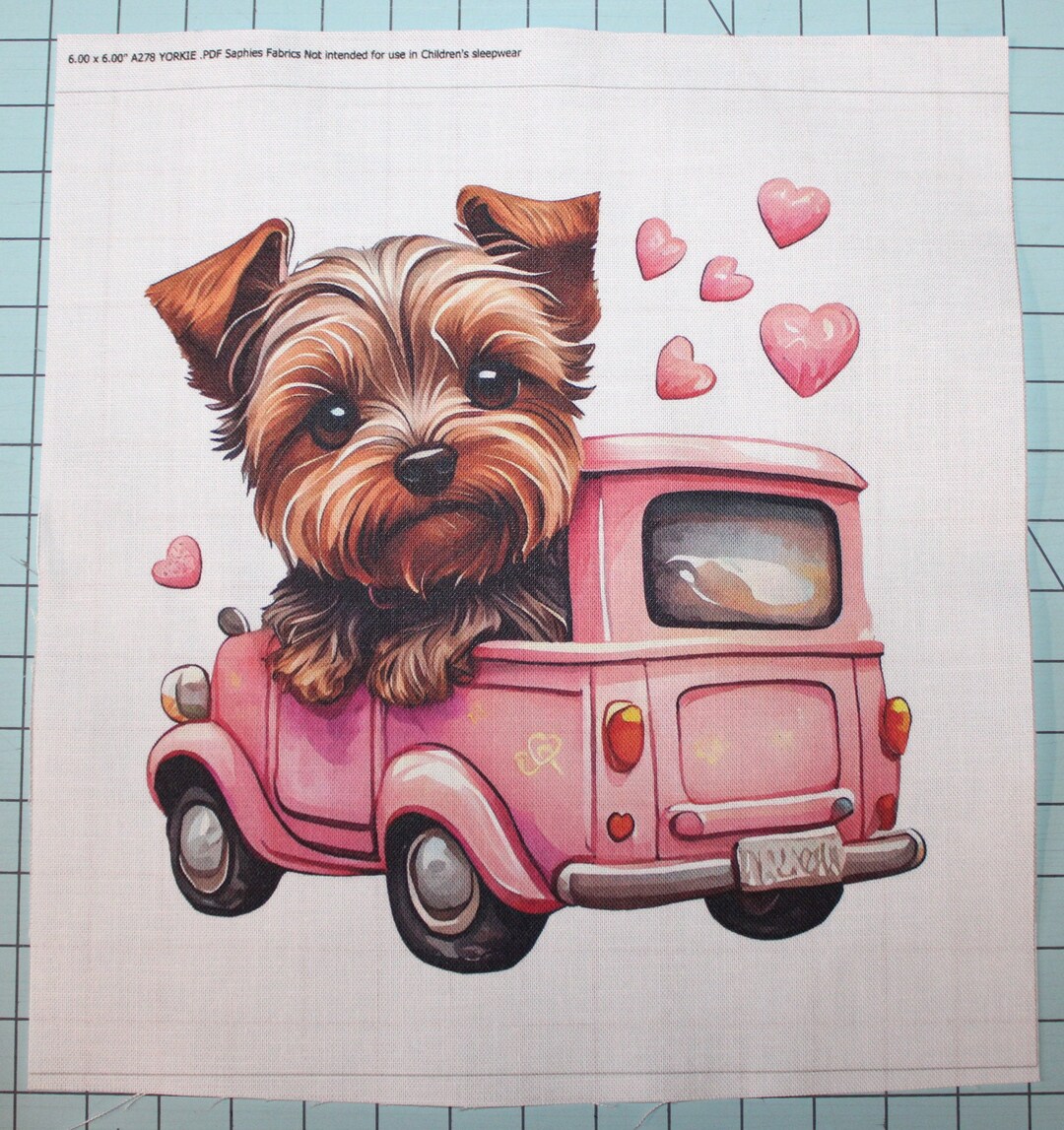 Yorkie Dog Hearts 100% Cotton Fabric Panel Square Small Quilting Sewing ...