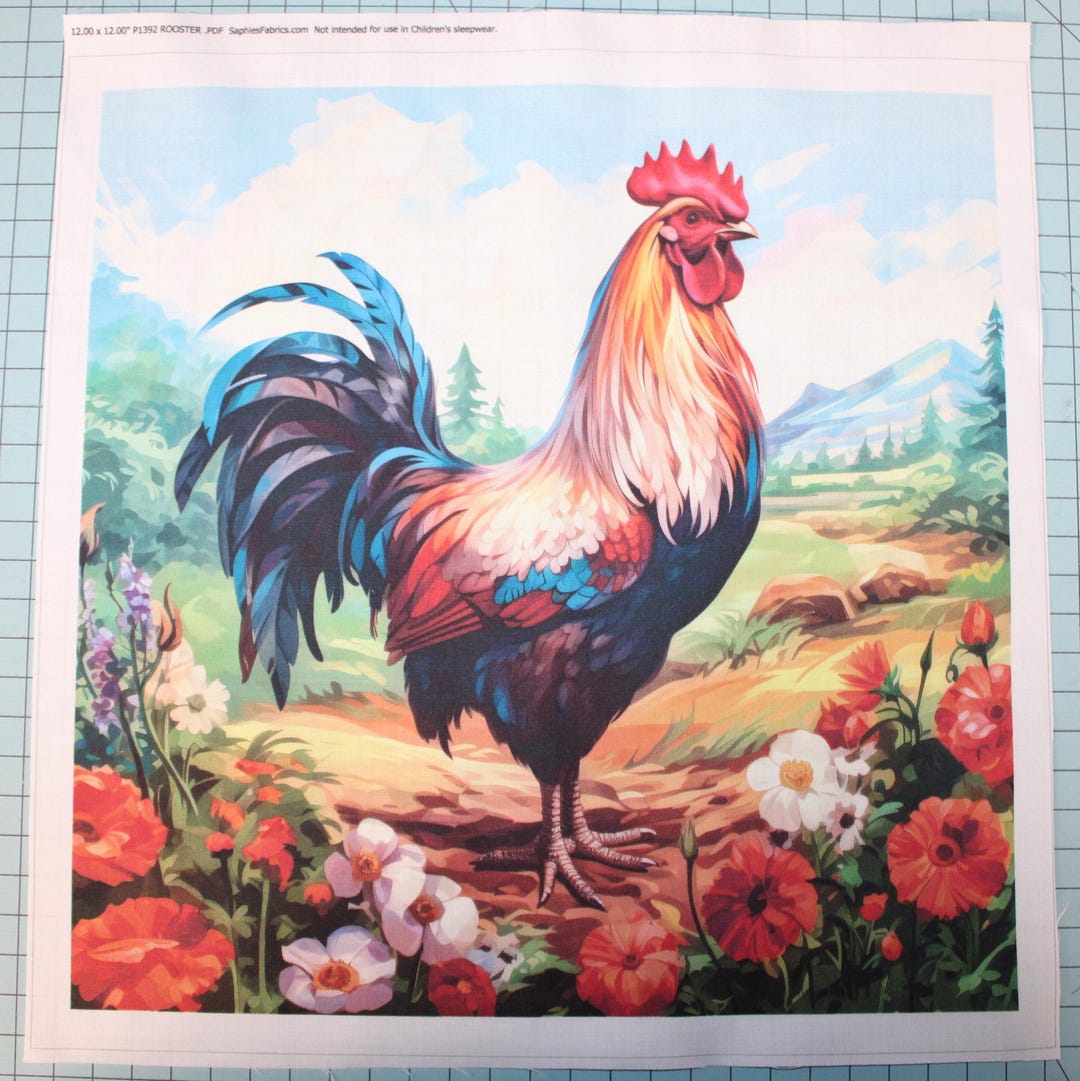 Rooster 100% Cotton Fabric Panel Block | Small Quilting Sewing Square ...