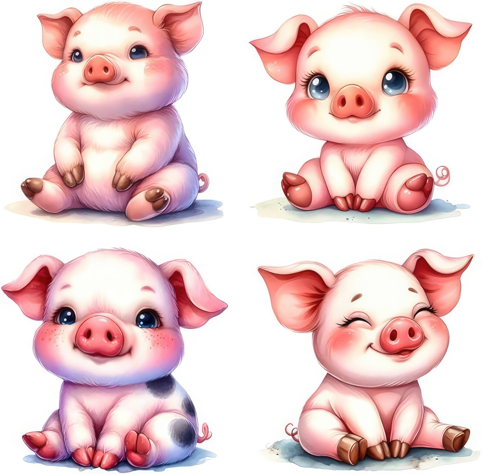 4 Piece 3x3 Pigs Fabric Panel Squares 100% Cotton Mini Fabric Blocks ...