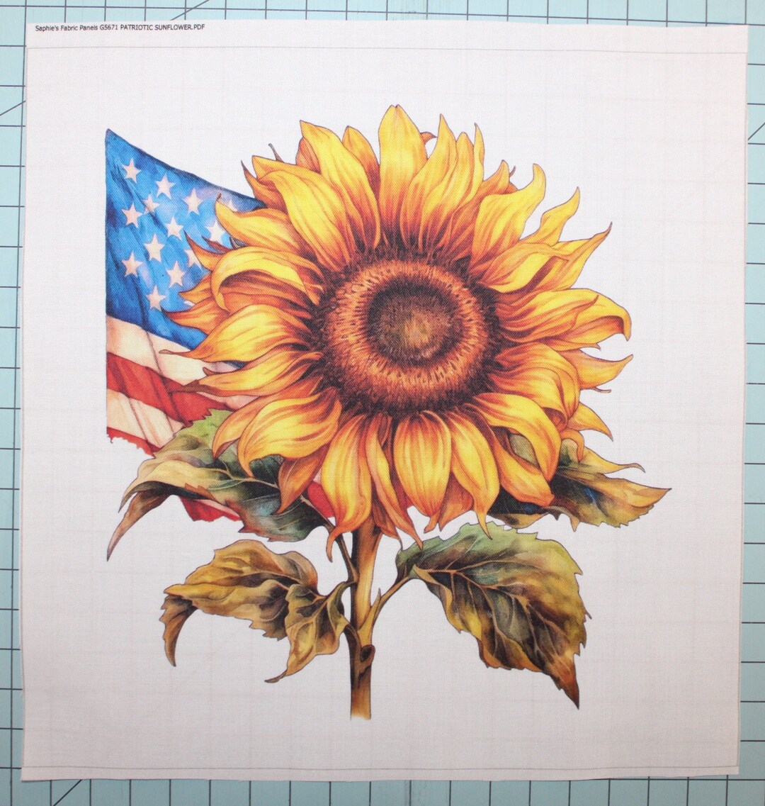 USA Flag Sunflower Patriotic 100% Cotton Fabric Panel Square Small ...
