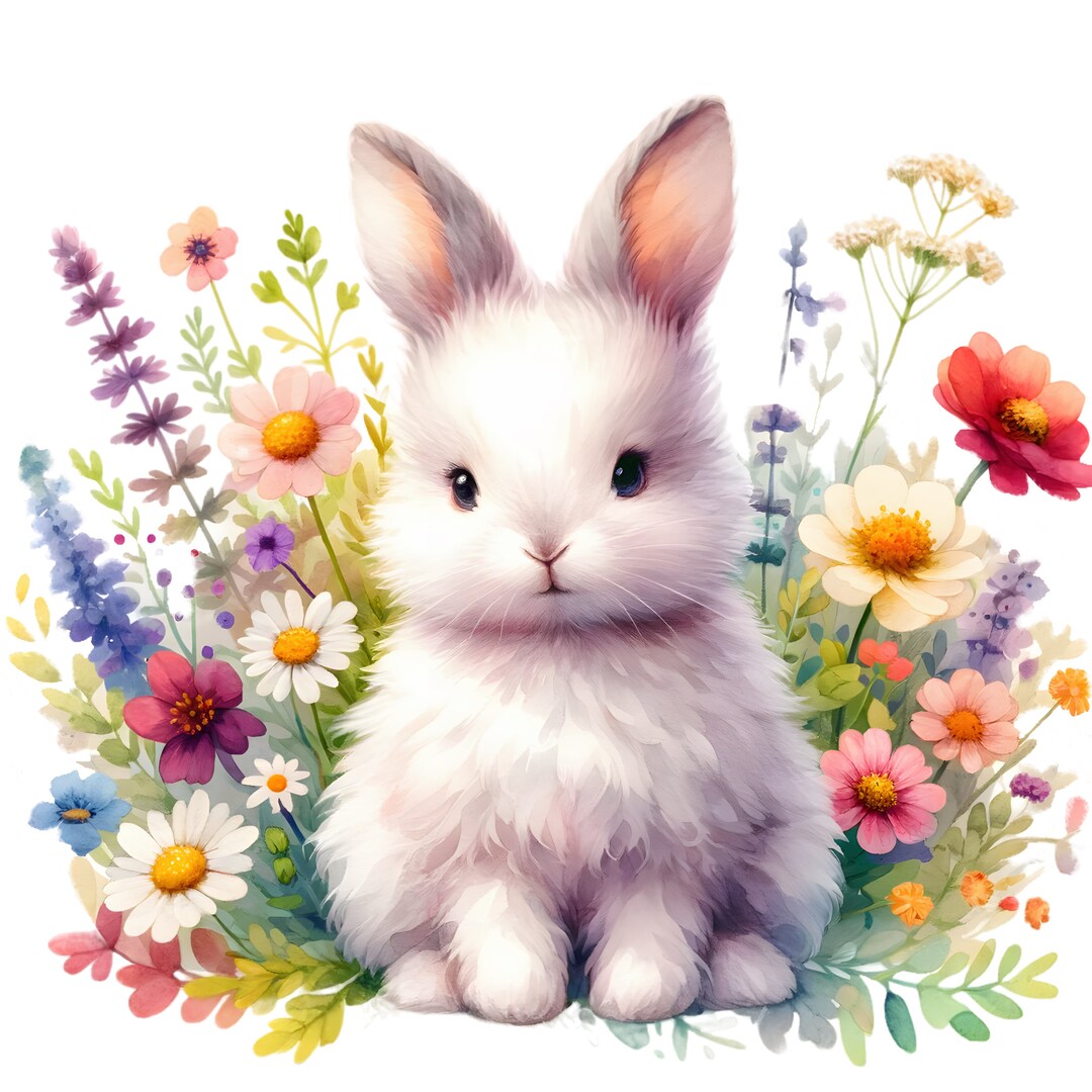 Spring Flowers Bunny Rabbit 100% Cotton Fabric Panel Square - Etsy