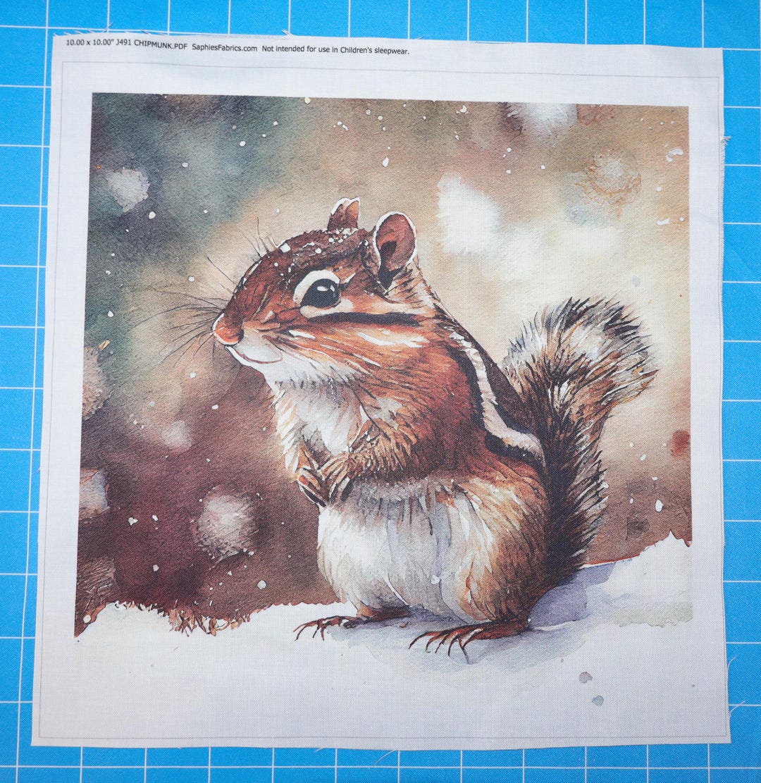 Chipmunk Winter 100% Cotton Fabric Panel Block | Small Sewing Quilting ...