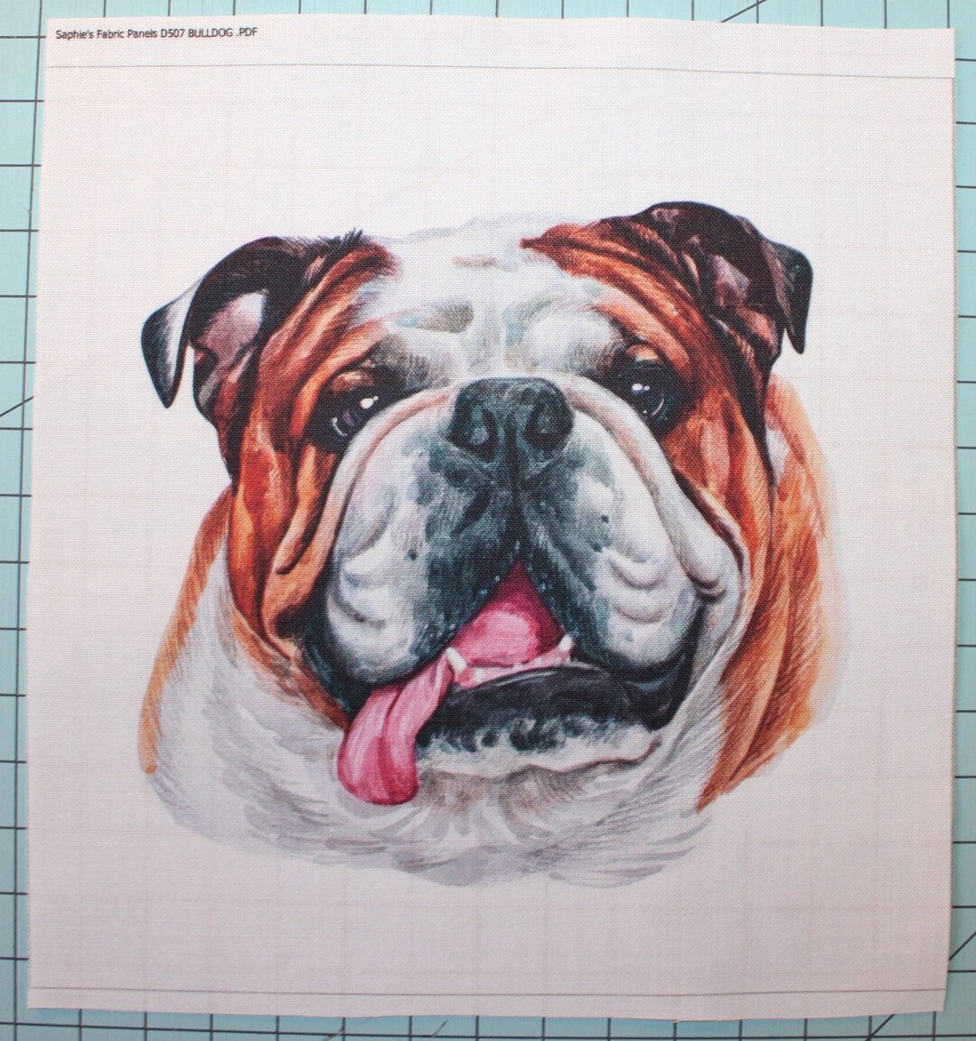 English Bulldog Dog 100% Cotton Fabric Panel Square Small Quilting ...