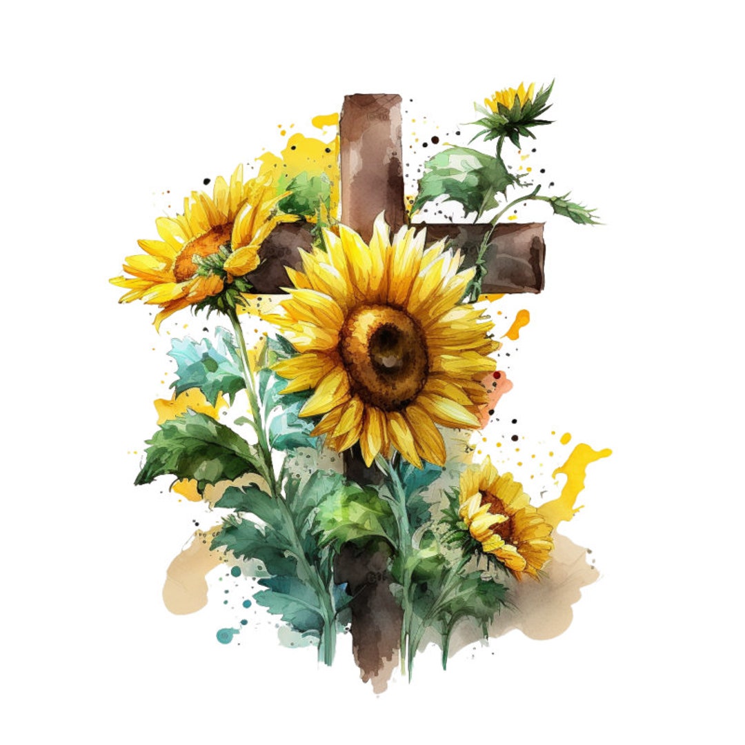 Sunflower & Cross 100% Cotton Fabric Panel Square Small Quilting Sewing ...