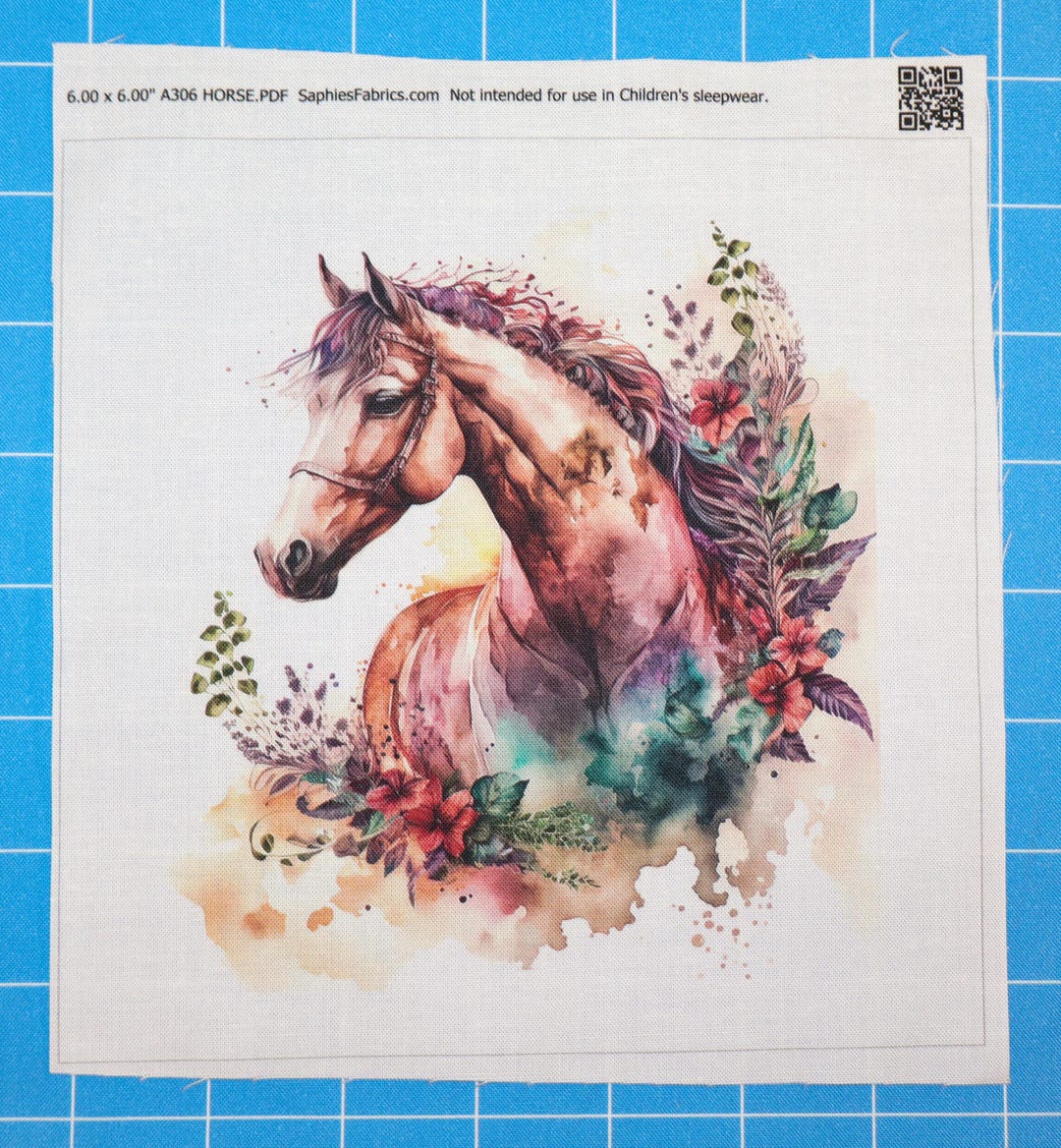 Floral Horse 100% Cotton Fabric Panel Block | Small Quilting Sewing ...