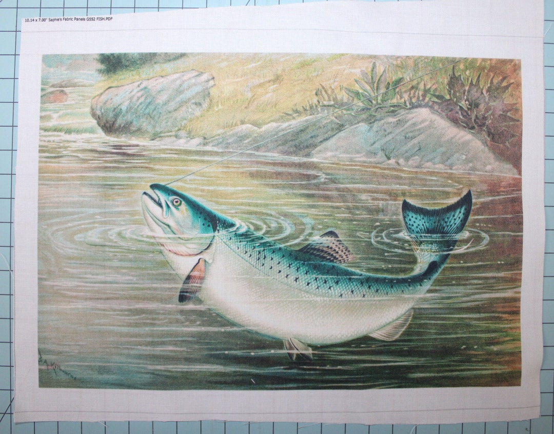 Hooked Salmon Fish 100% Cotton Small Fabric Panel G552 - Etsy