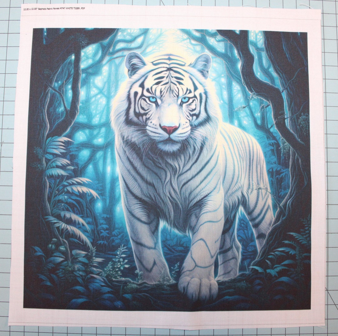 White Tiger 100% Cotton Fabric Panel Square Small Sewing Quilting Block ...