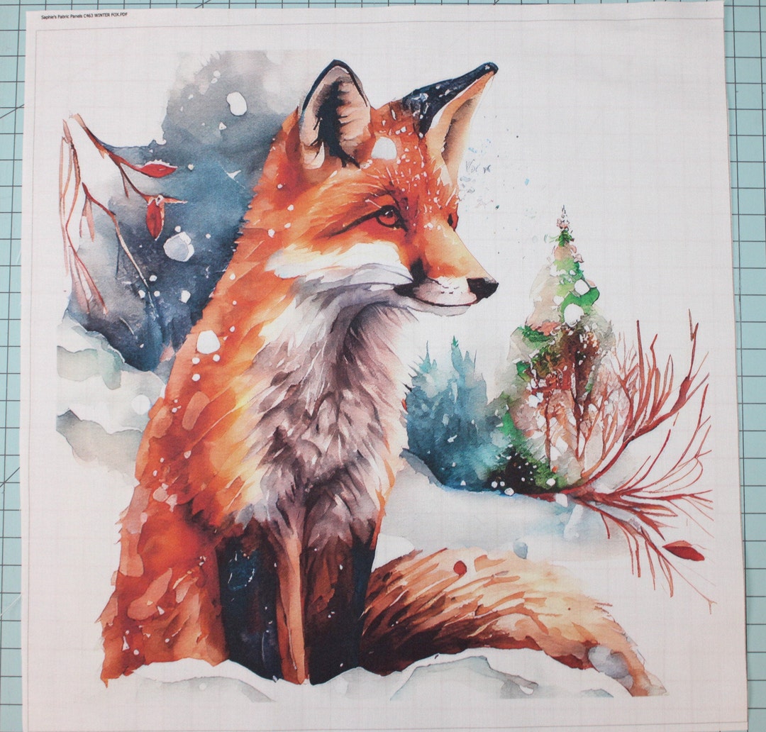 Winter Fox 100% Cotton Fabric Panel Square Small Sewing Quilting Block ...