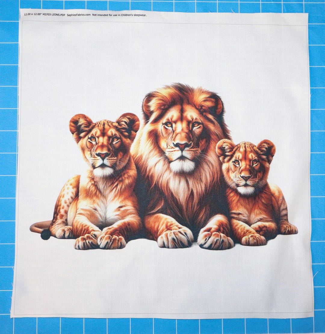 Lions 100% Cotton Fabric Panel Block | Small Sewing Quilting Square ...