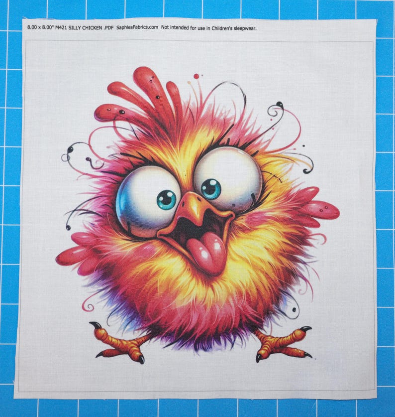 Humor Silly Chicken 100% Cotton Fabric Panel Block | Small Quilting ...