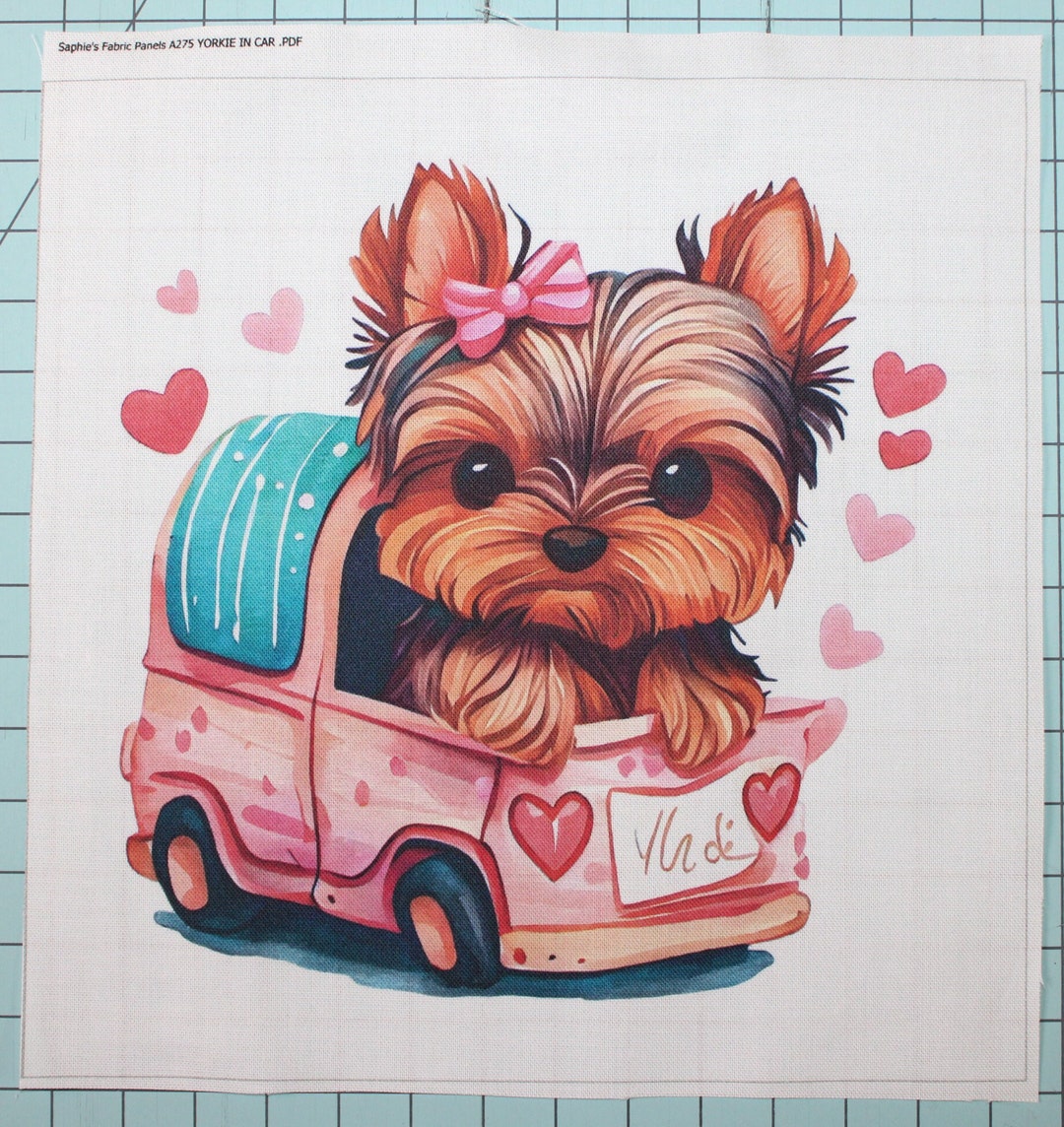 Yorkie Dog Heart Floral 100% Cotton Fabric Panel Square Small Sewing ...