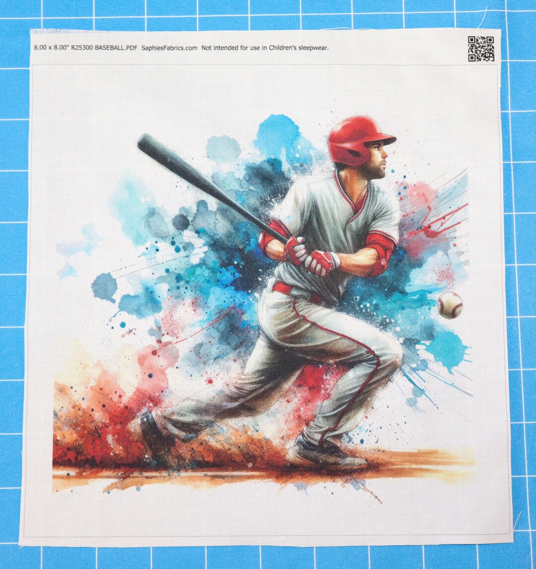 Baseball Player 100% Cotton Fabric Panel Block | Small Quilting Sewing ...