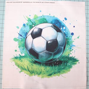 Soccer Ball 100% Cotton Fabric Panel Block Small Quilting Sewing Square ...