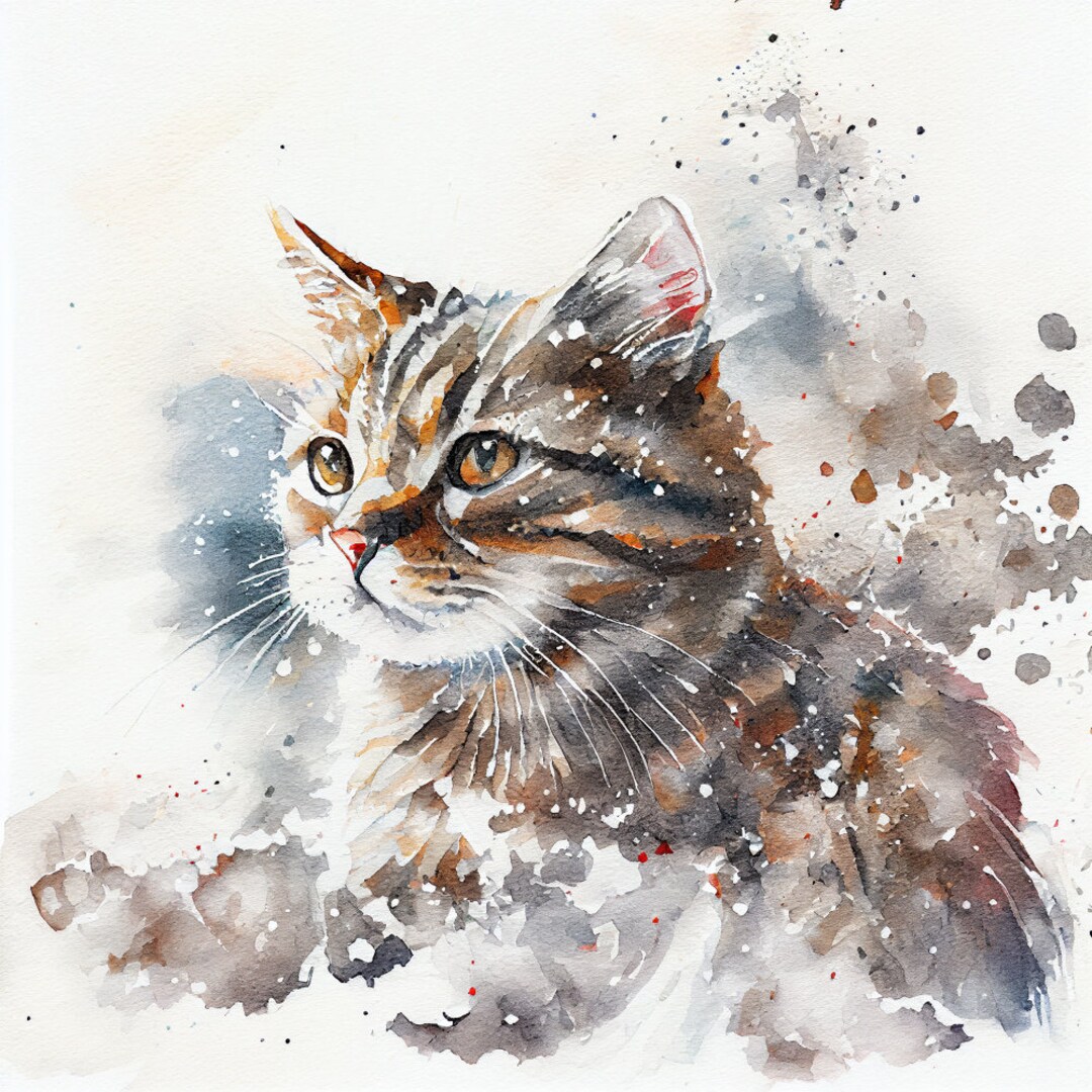 Snowy Winter Tabby Cat 100% Cotton Fabric Panel Square Small Sewing ...