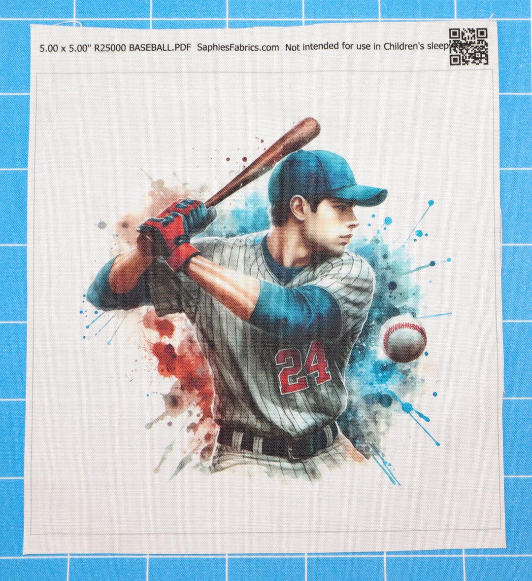 Baseball Player 100% Cotton Fabric Panel Block | Small Quilting Sewing ...