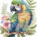 Tropical Parrot Floral Bird 100% Cotton Fabric Panel Square Quilting ...