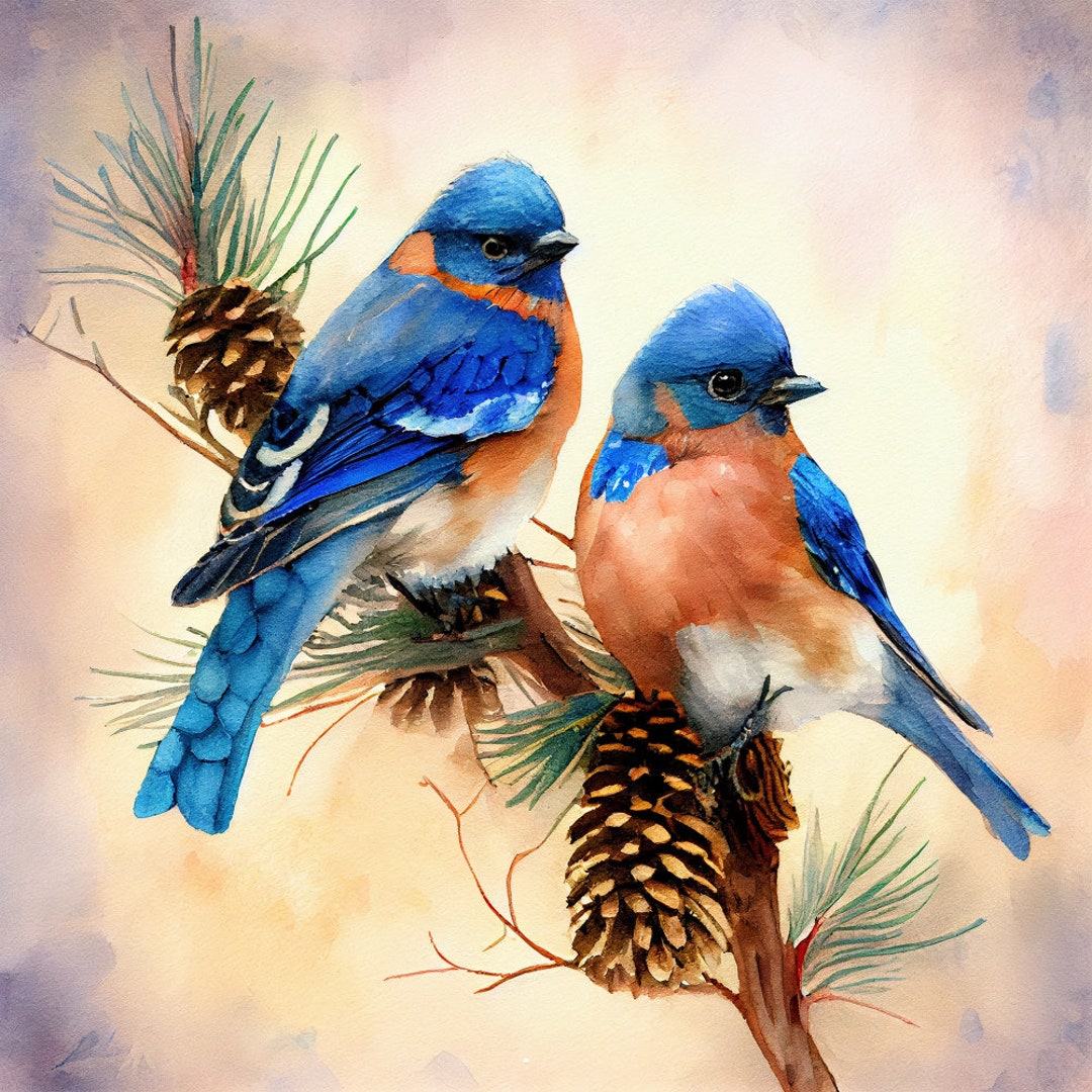 Snowy Blue Birds 100% Cotton Fabric Panel Square Quilting - Etsy