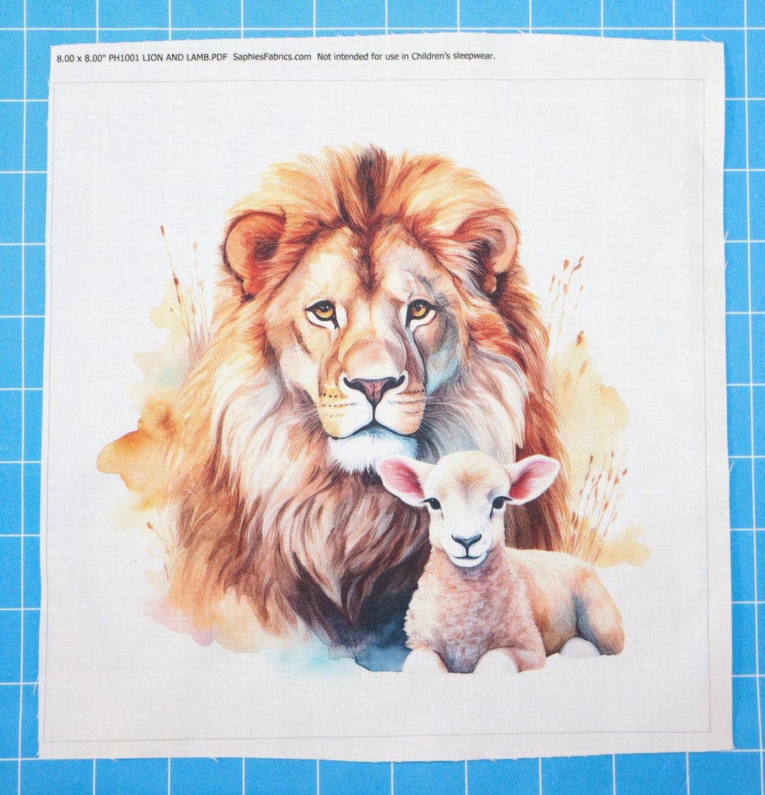 Lion & Lamb 100% Cotton Fabric Panel Block | Small Sewing Quilting ...