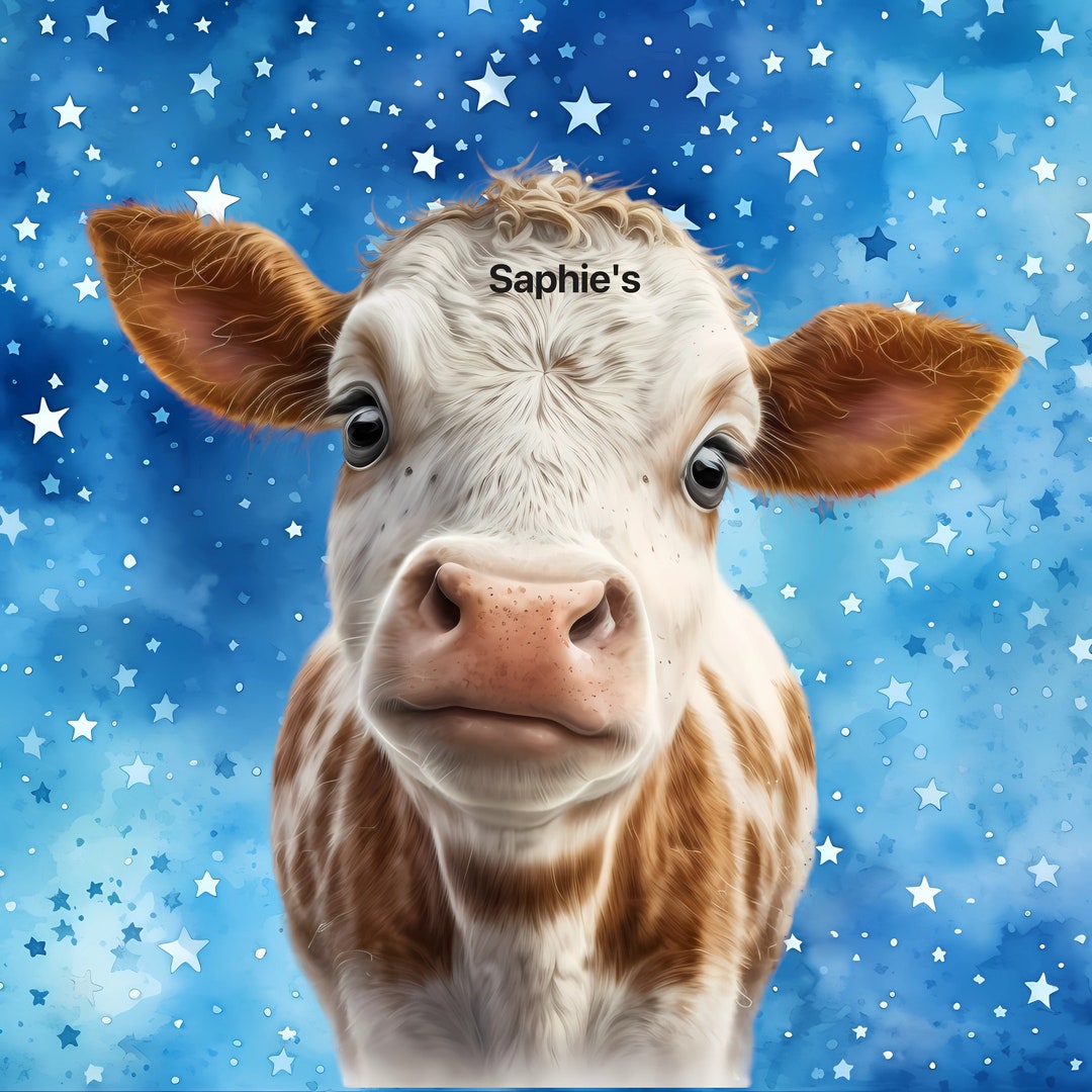 Cow Blue With Stars 100% Cotton Fabric Panel Square Small - Etsy