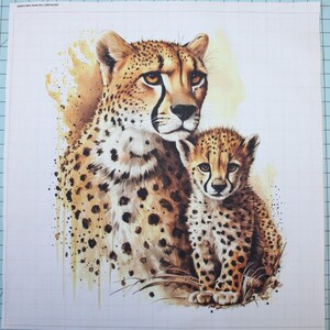 Cheetah & Cub 100% Cotton Fabric Panel Square Small Quilting Sewing ...